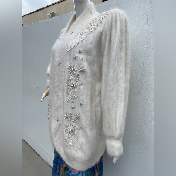 Phoenix | Jackets & Coats | 8s White Beaded Angora Open Coat Cardigan ...